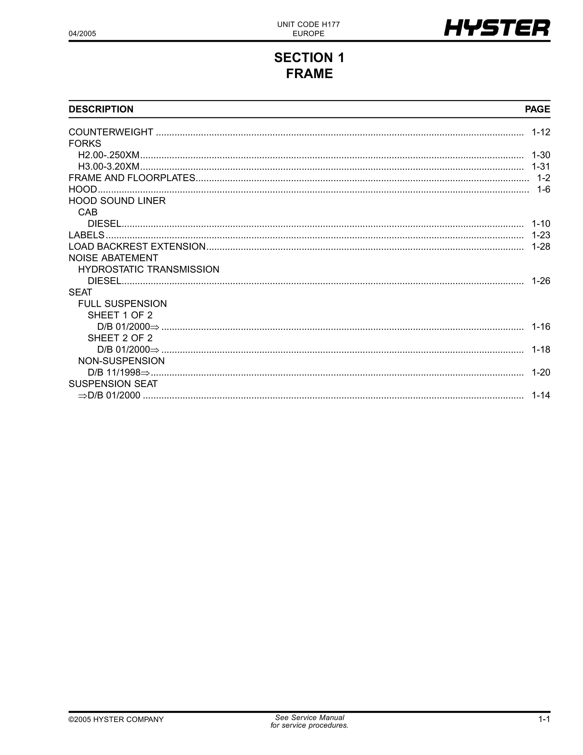 Hyster h177 (h2.50 xm) forklift parts catalogue manual | PDF