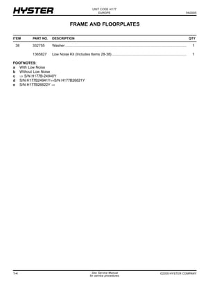 Hyster h177 (h2.50 xm) forklift parts catalogue manual | PDF