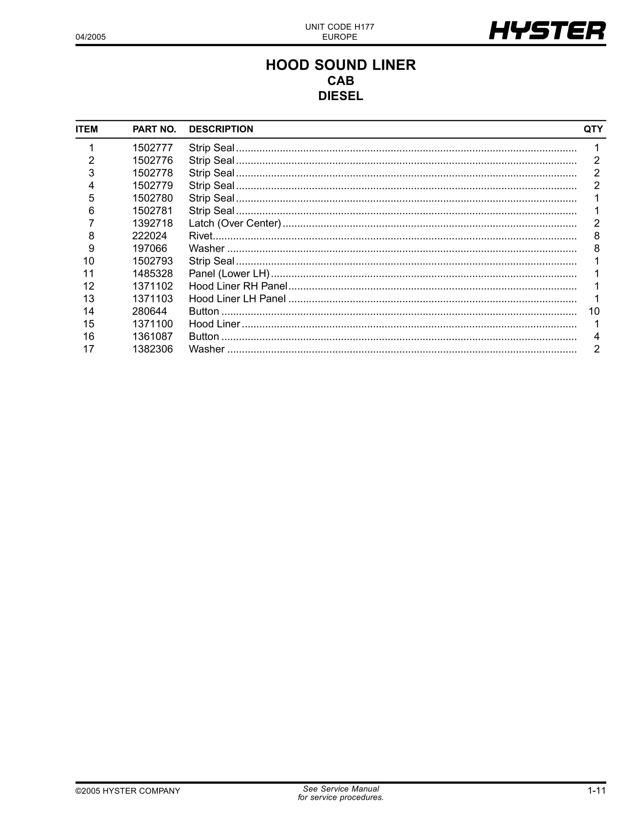 Hyster h177 (h3.00 xm) forklift parts catalogue manual | PDF