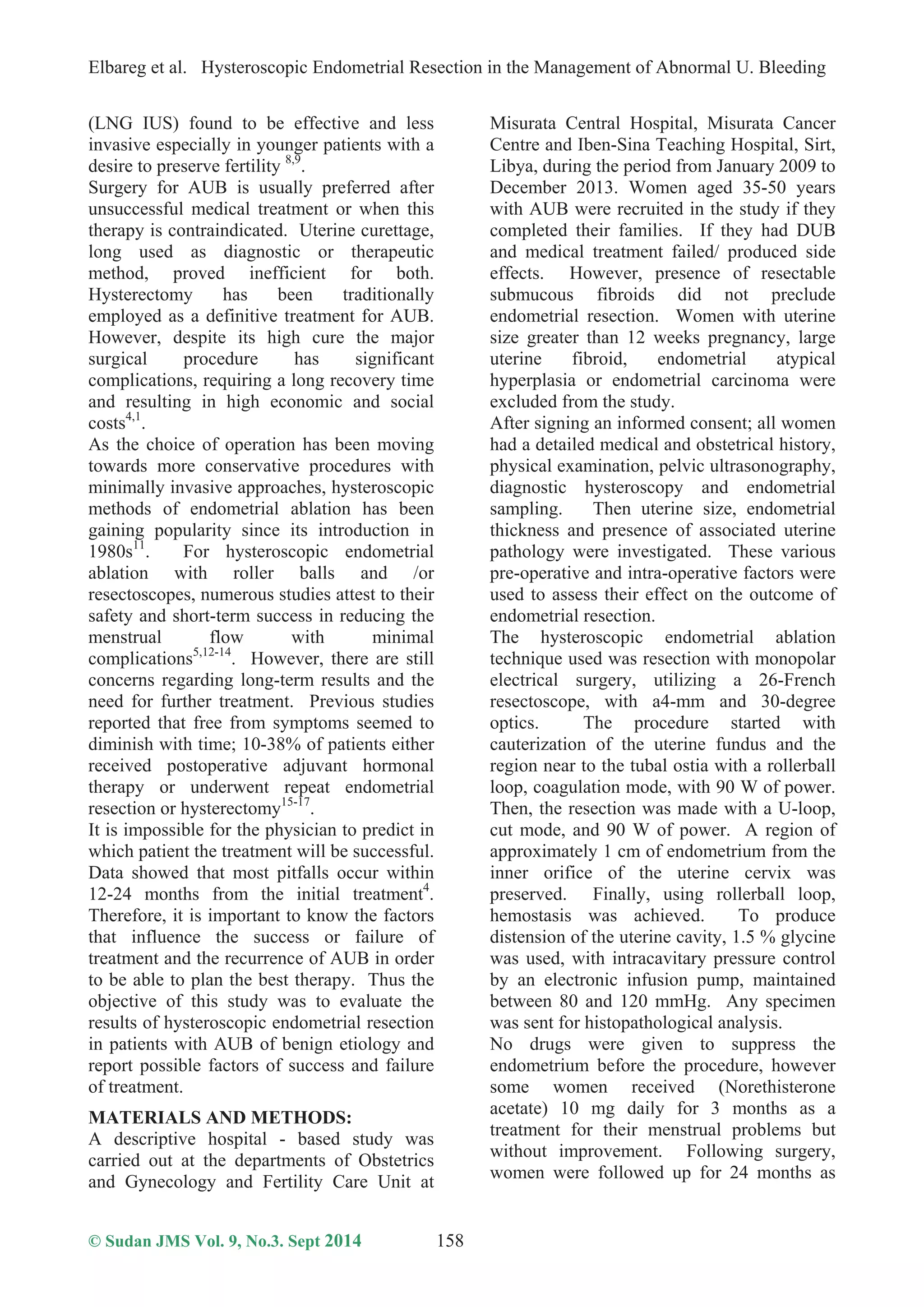 Hysteroscopic endometrial resection in the management of abnormal ...