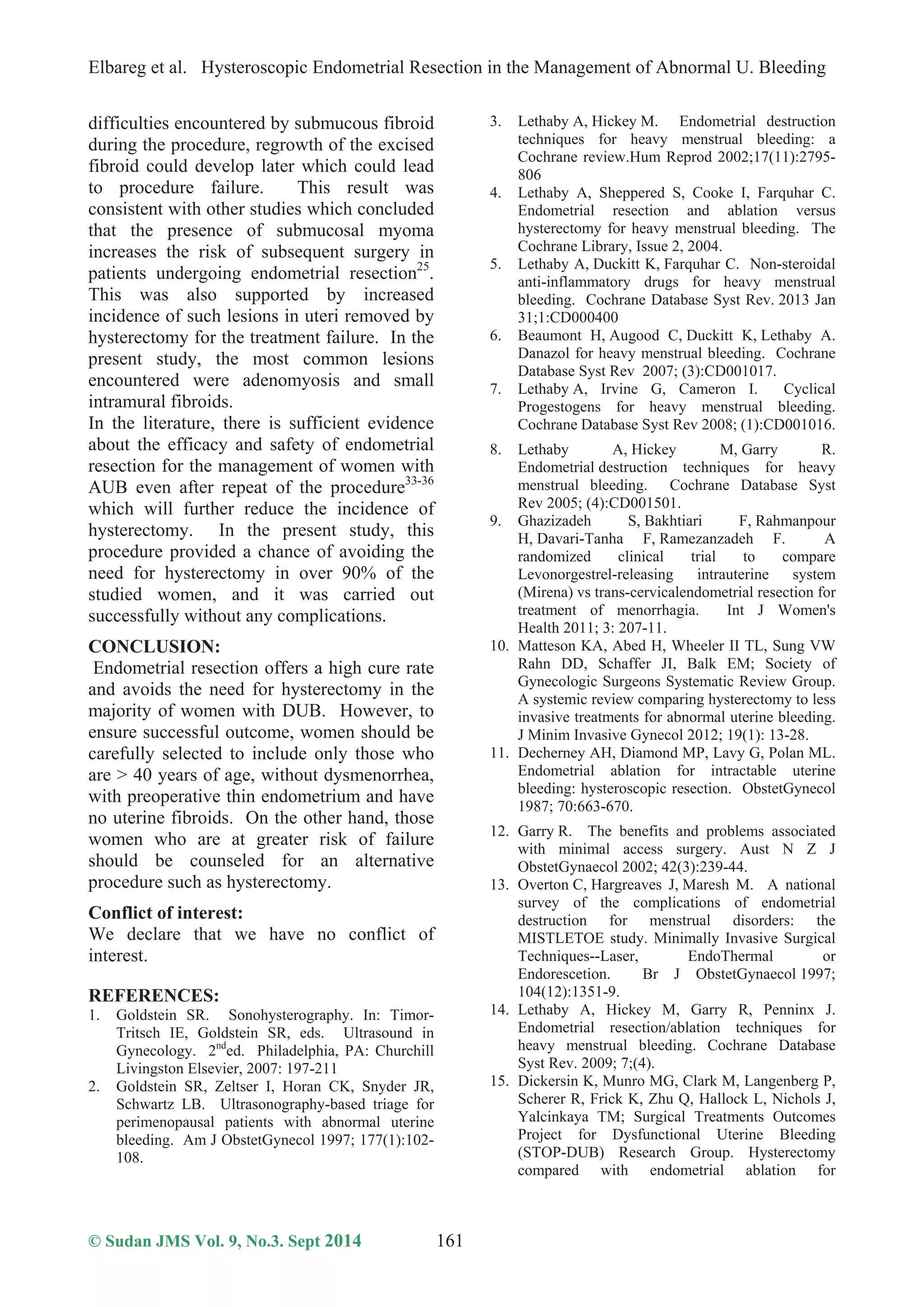 Hysteroscopic endometrial resection in the management of abnormal ...