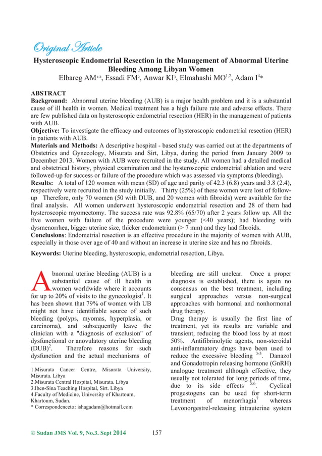 Hysteroscopic endometrial resection in the management of abnormal ...