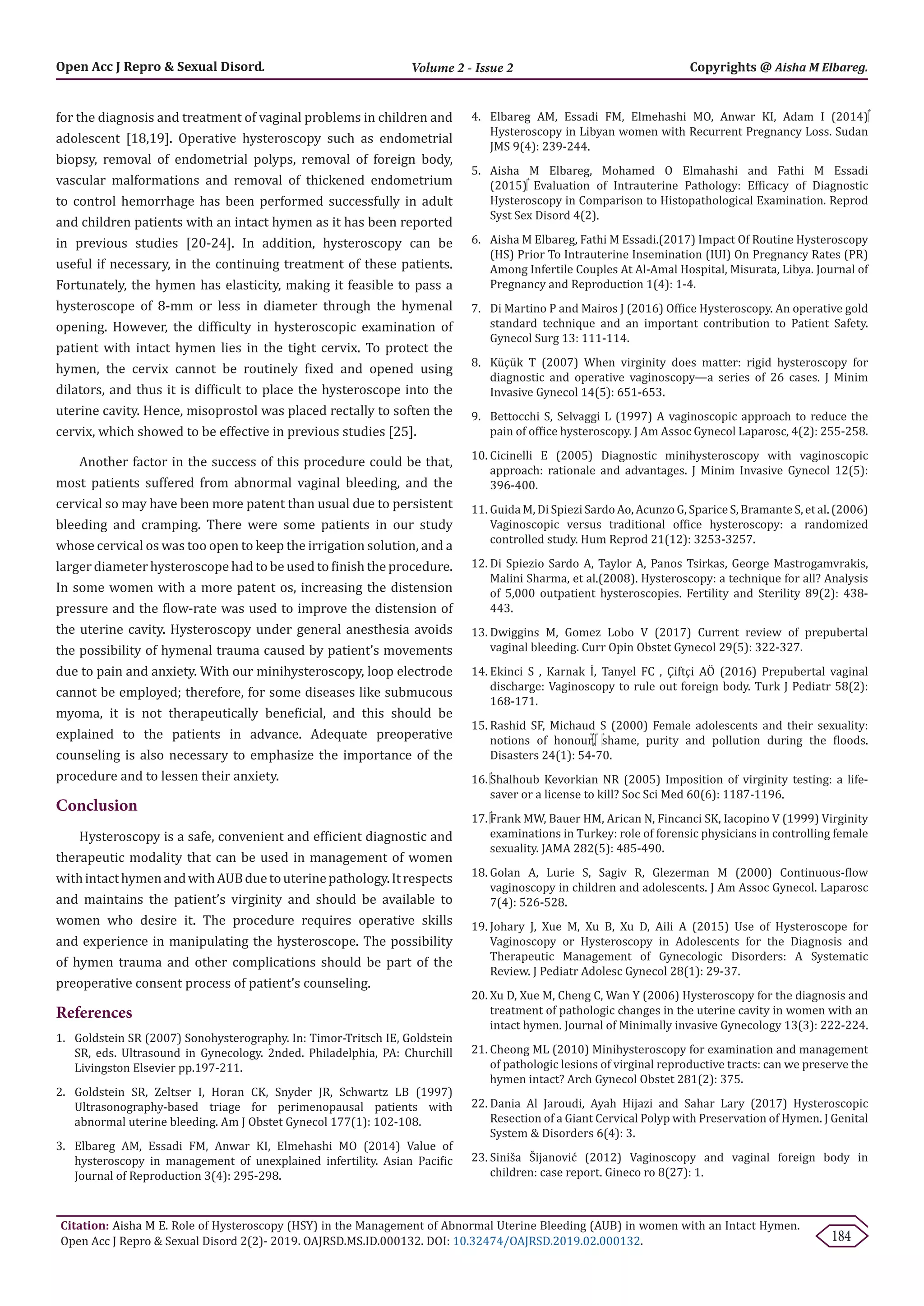 Hysteroscopy in management of AUB in women with intact hymen by ...