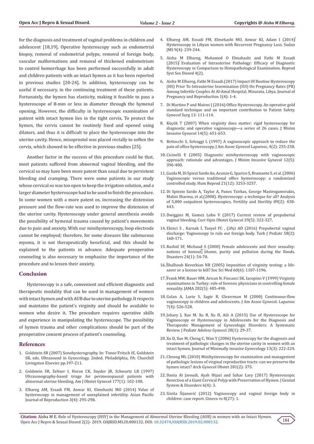 Hysteroscopy in management of AUB in women with intact hymen by ...