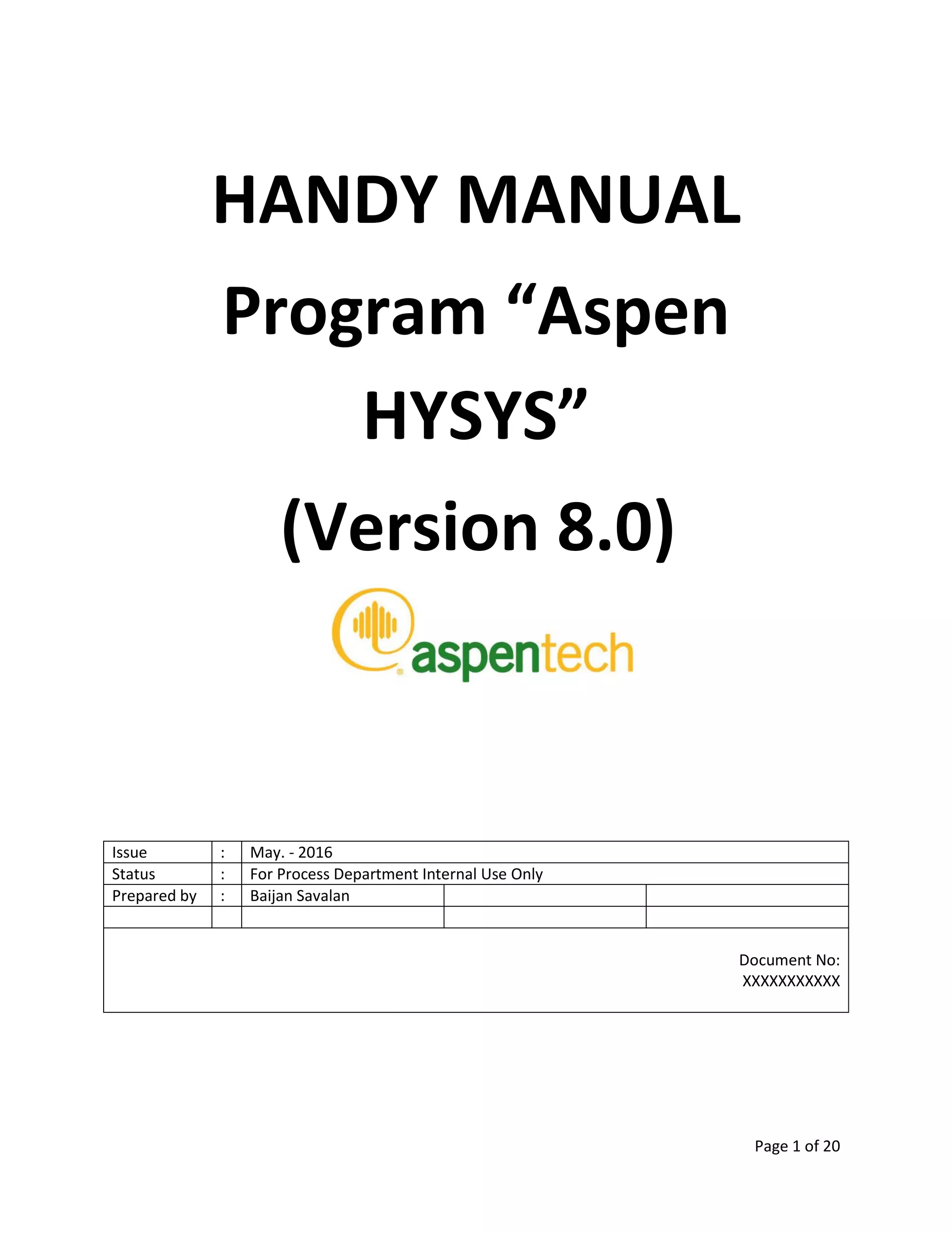 Baijan Savalan Hysys v8.0 | PDF | Business Utilities | Business