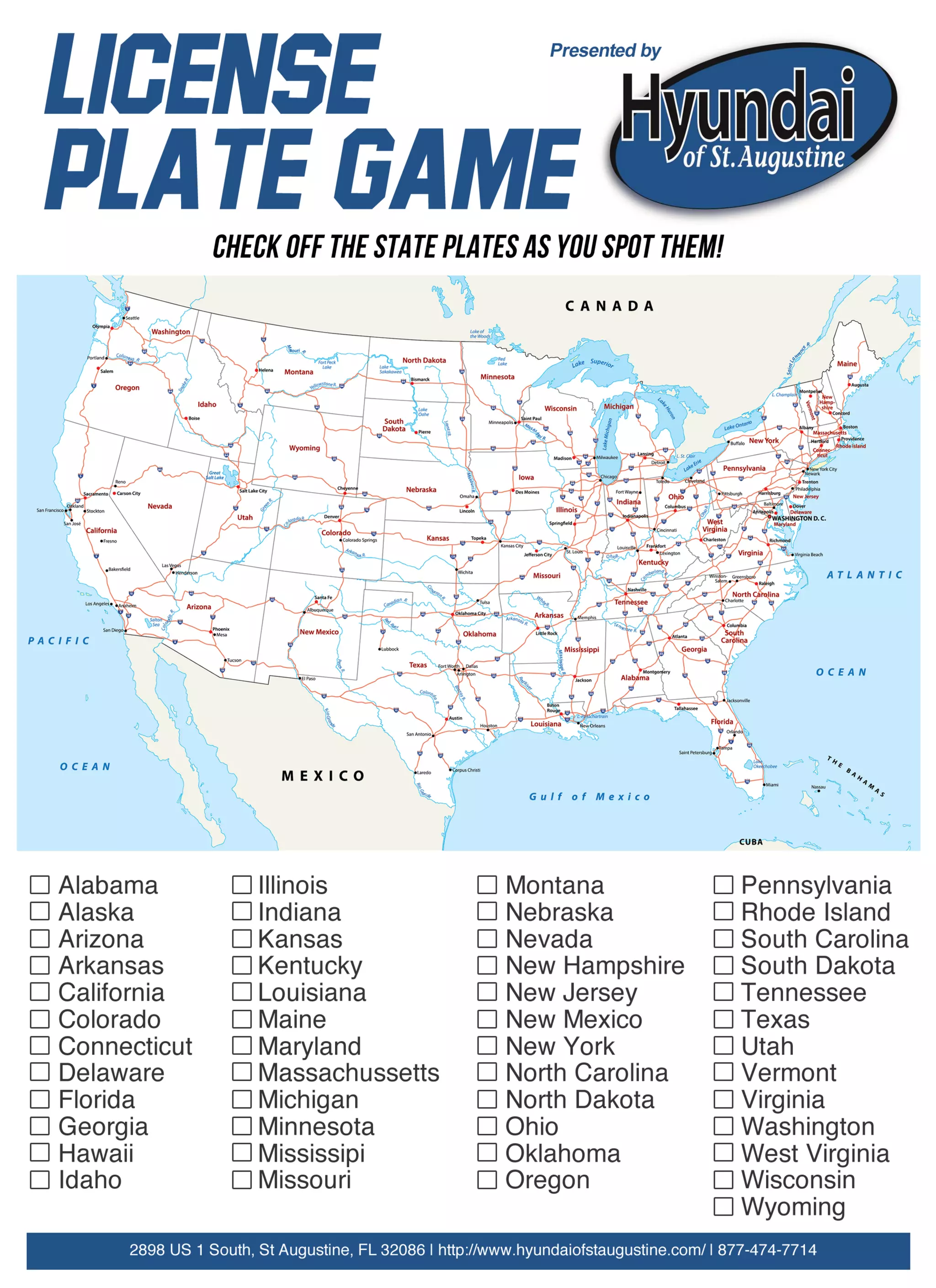 Road Trip License Plate Game | Hyundai of St. Augustine | PDF