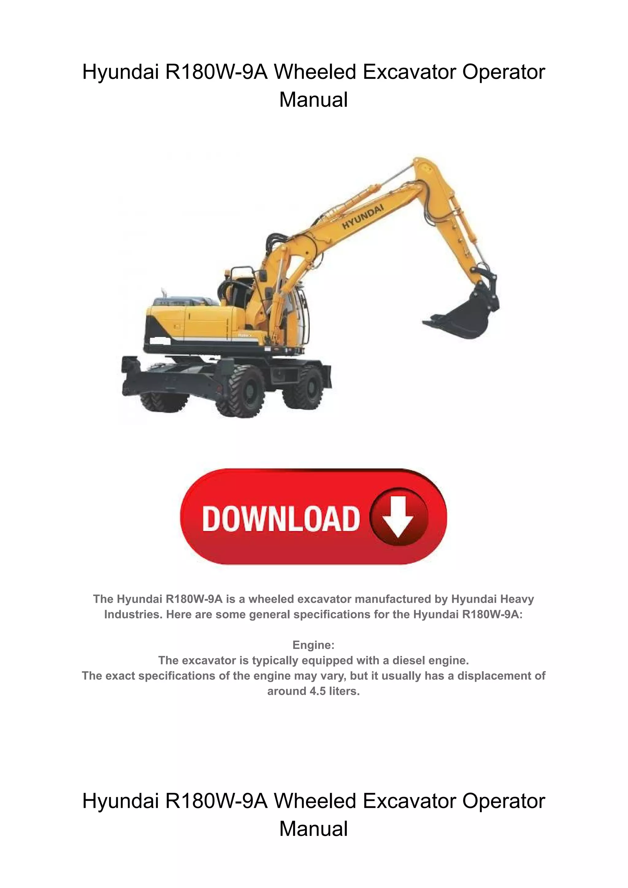 Hyundai R180W-9A Wheeled Excavator Operator Manual.pdf