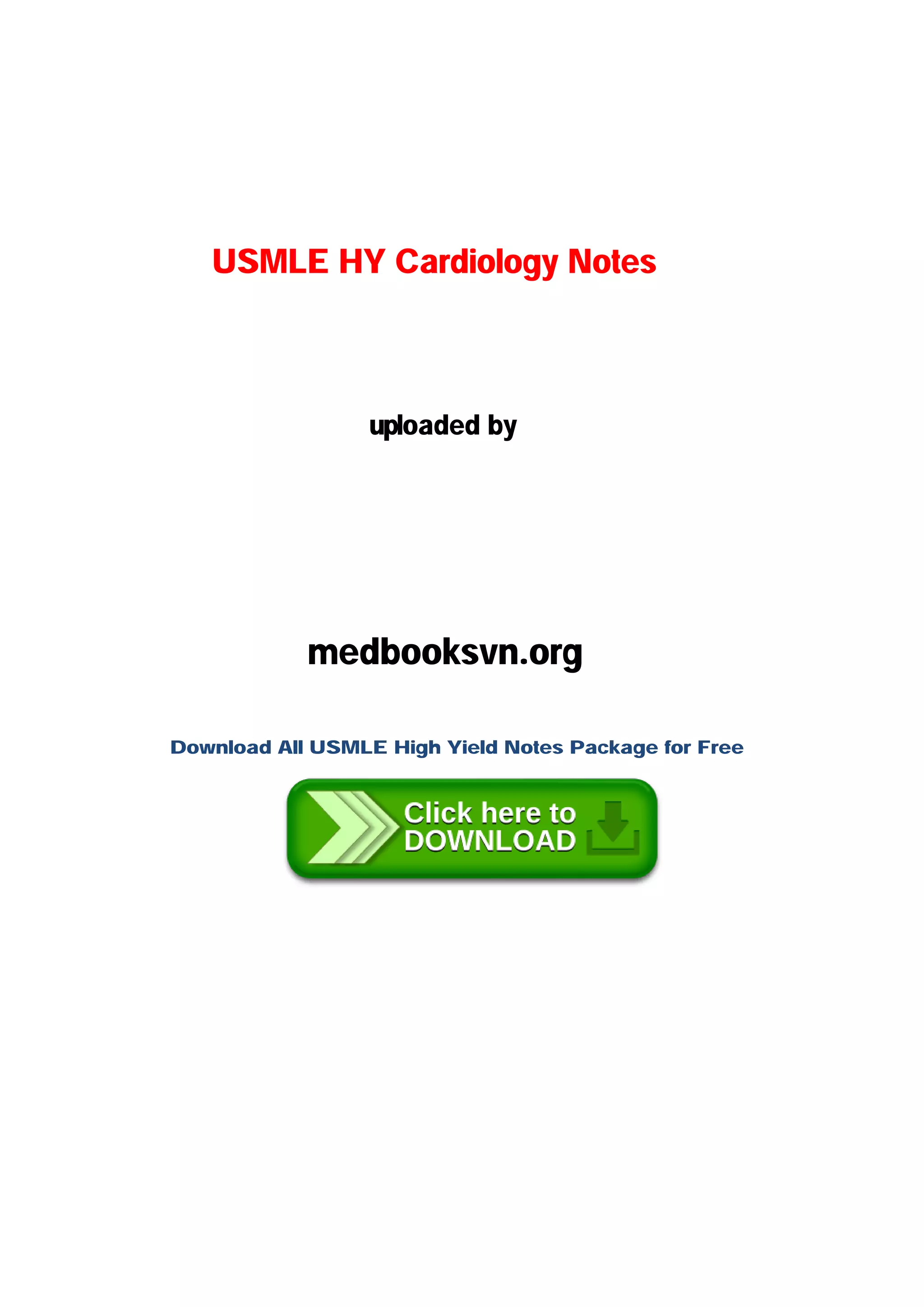 USMLE High Yield Cardiology Notes 2020 | PDF