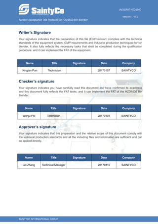 SaintyCo HZD 1500 IBC Bin Blenders FAT Documents | PDF