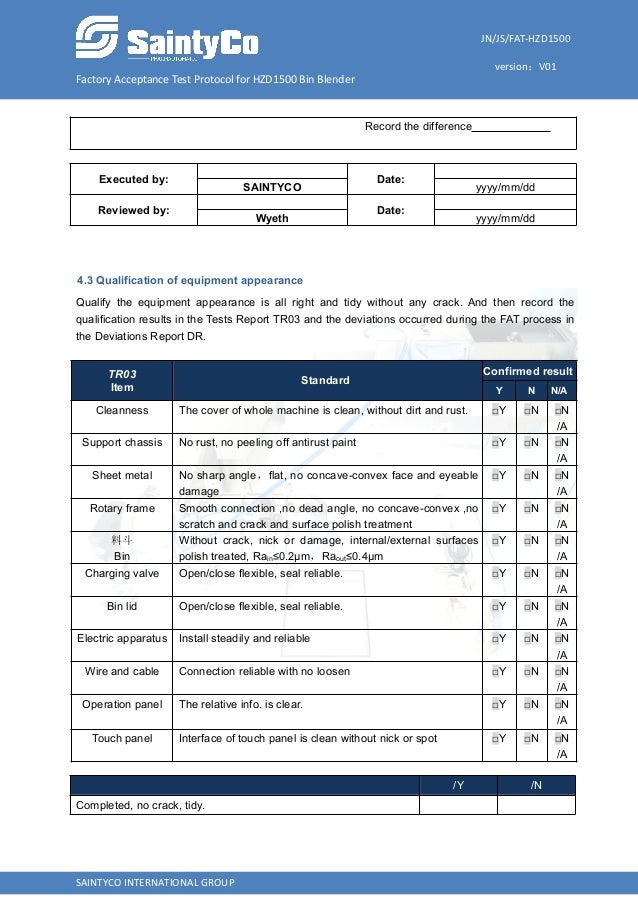 SaintyCo HZD 1500 IBC Bin Blenders FAT Documents