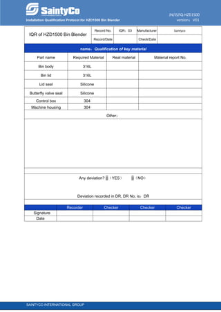 HZD 1500 IBC Bin Blender IQ Documents -SaintyCo | PDF