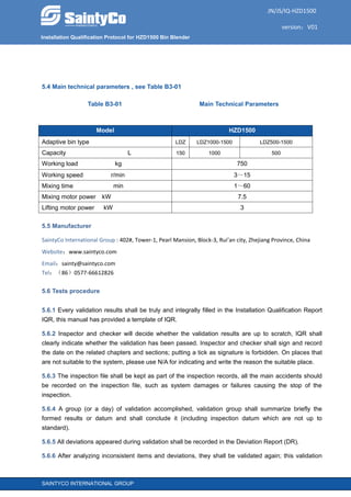 HZD 1500 IBC Bin Blender IQ Documents -SaintyCo | PDF