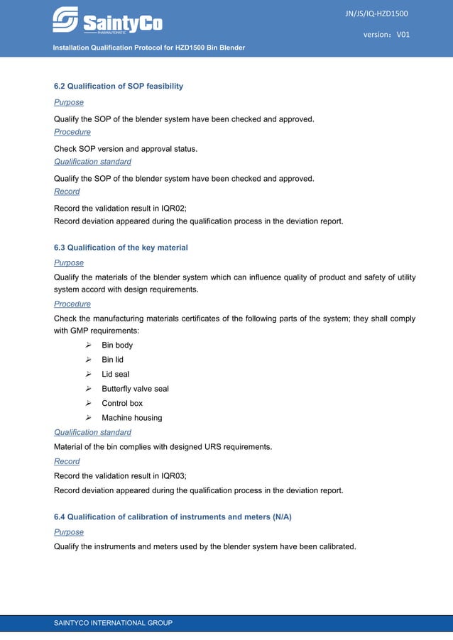 HZD 1500 IBC Bin Blender IQ Documents -SaintyCo | PDF