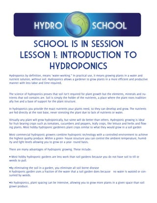 Hydroponics School Lesson Plan 1 - Introduction to Hydroponics | PDF