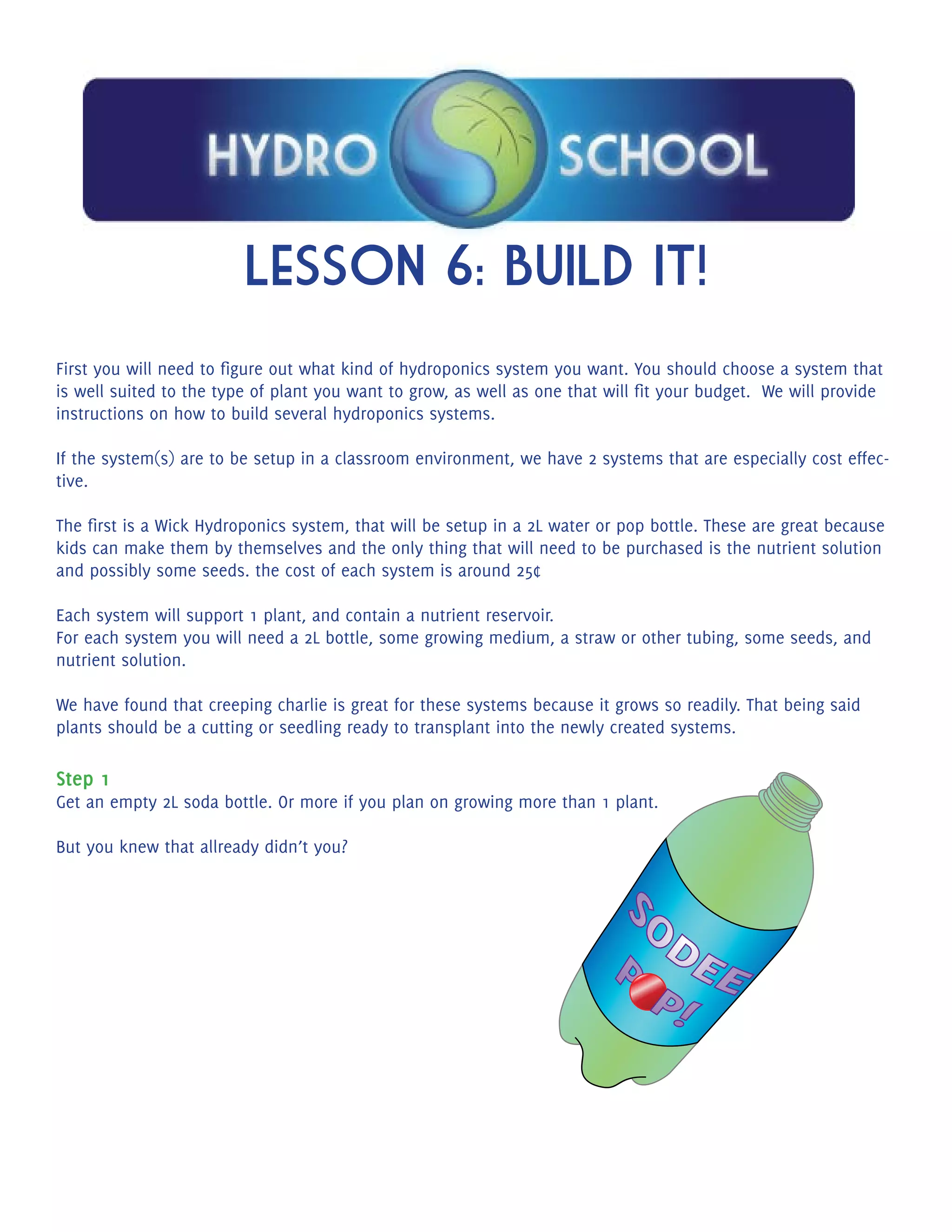 Hydroponics School Lesson Plan 6 - Build It | PDF