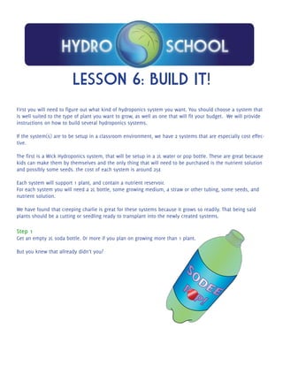 Hydroponics School Lesson Plan 6 - Build It | PDF