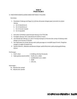 PRAKTIKUM BIOKIMIA ENZIM DAN GLUKOSA DARAH | DOCX