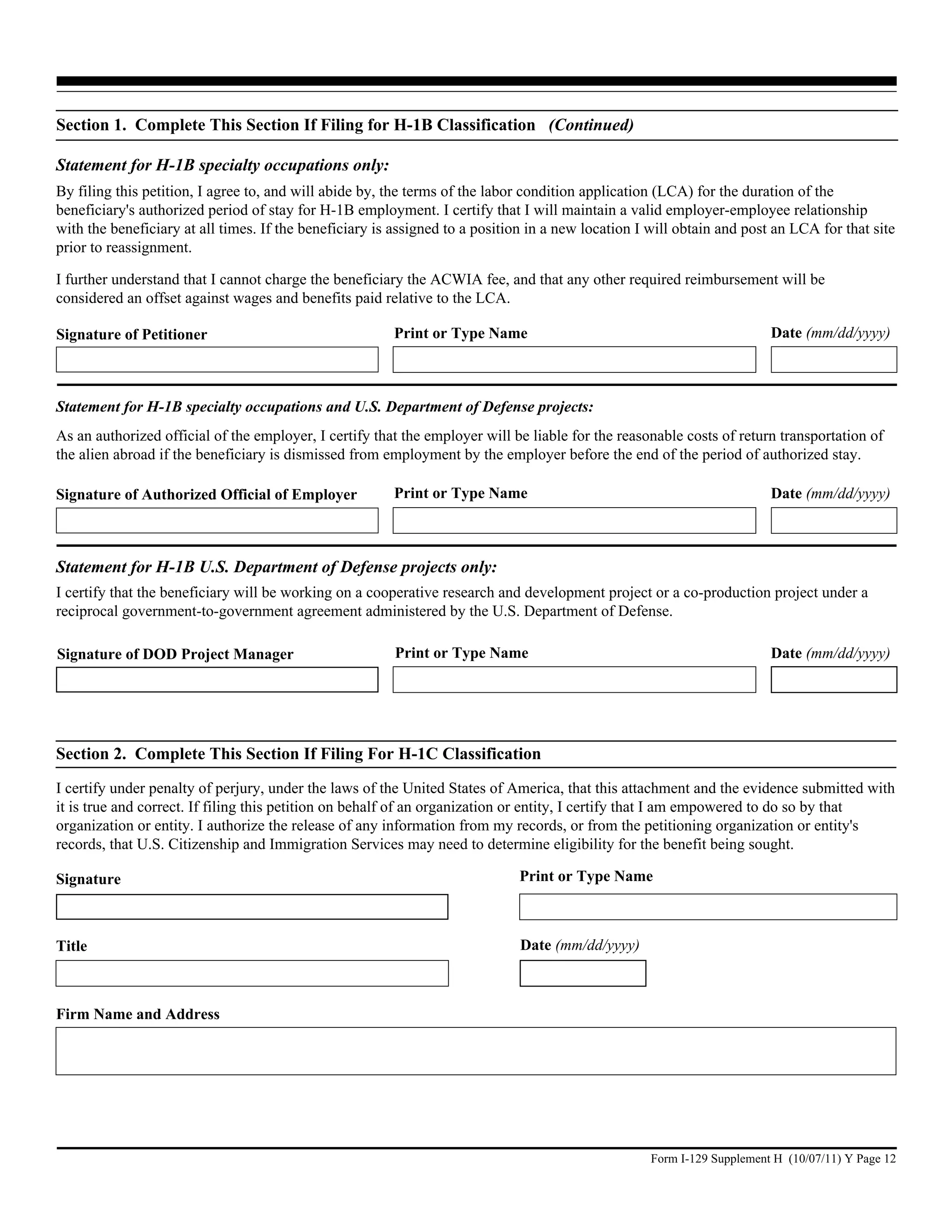 H-1B Visa Form I-129 | PDF