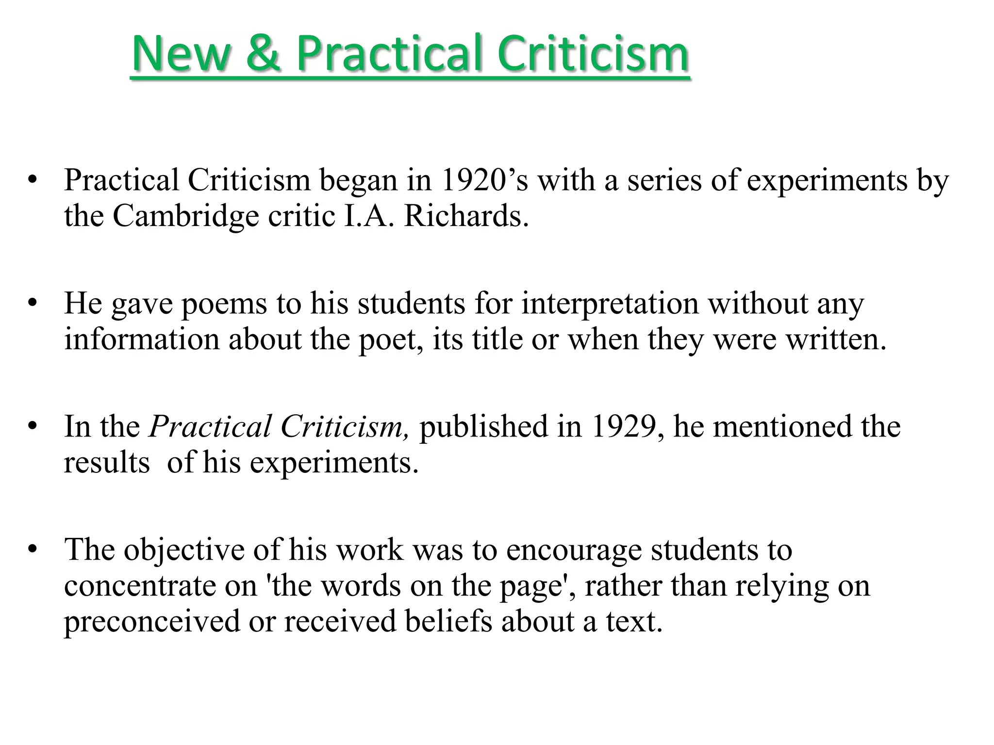 I.A. richards criticism | PPTX
