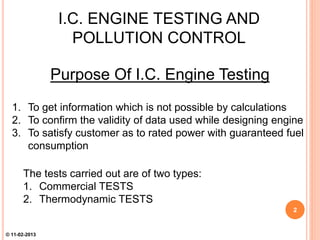 I.c. Engine Testing and Pollution Control | PPTX
