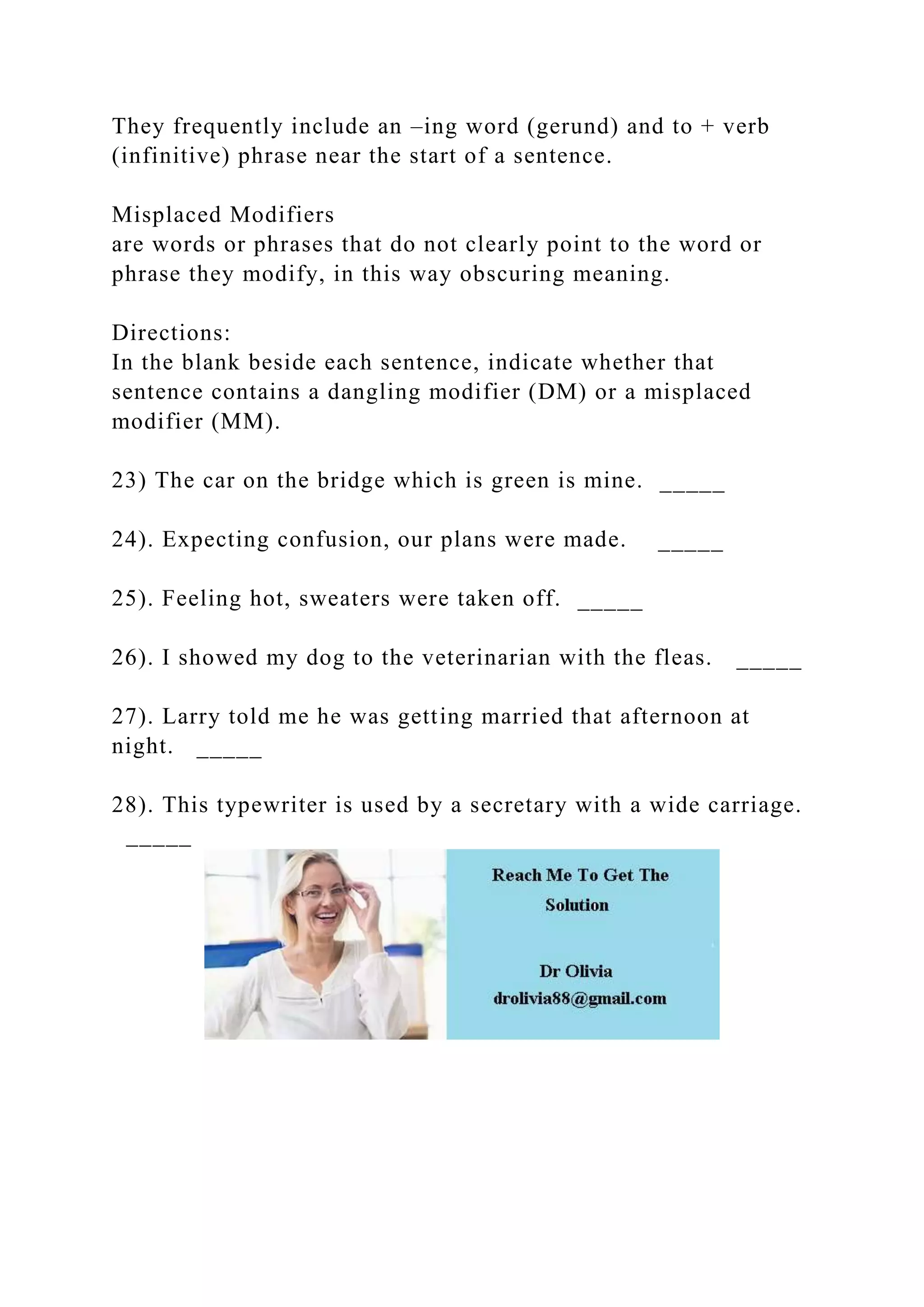 I. The following paragraph contains sentences that are irrelev | DOCX