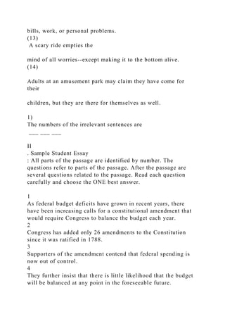 I. The following paragraph contains sentences that are irrelev | DOCX