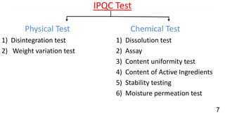 In Process And Final Product Quality Control Test For Capsules | PPTX