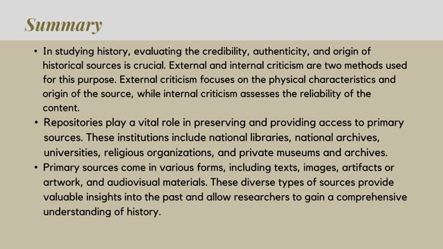 I.C. External and Internal Criticism; Repositories of Primary Sources ...