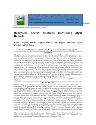 Renewable Energy Solutions: Harnessing Algal Biofuels (www.kiu.ac.ug) | PDF