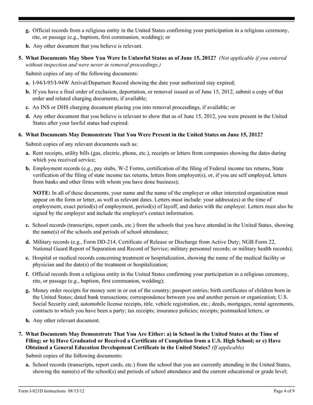 Instructions, Form I-821D, Consideration of Deferred Action for ...