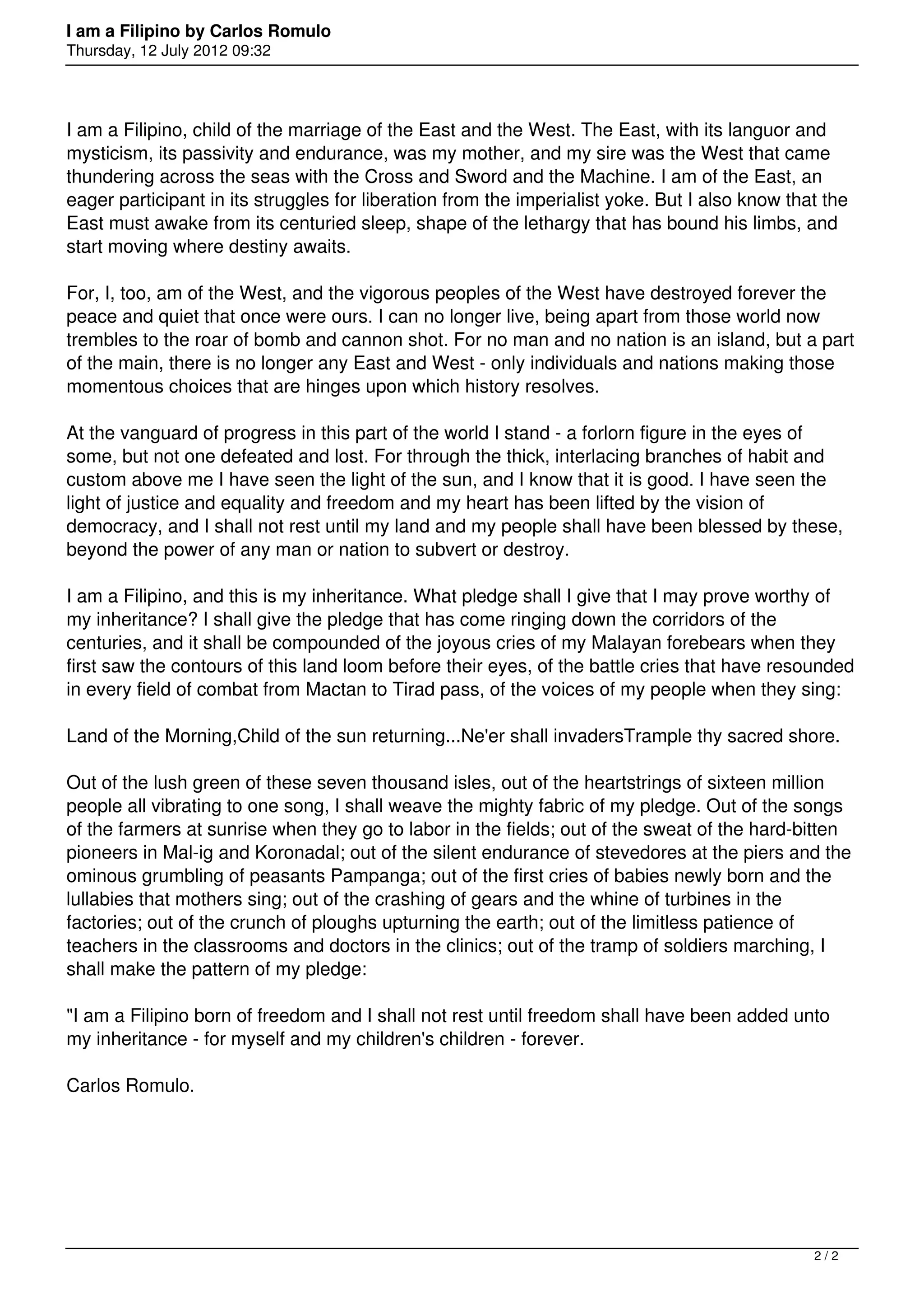 I am-a-filipino-by-carlos-romulo | PDF