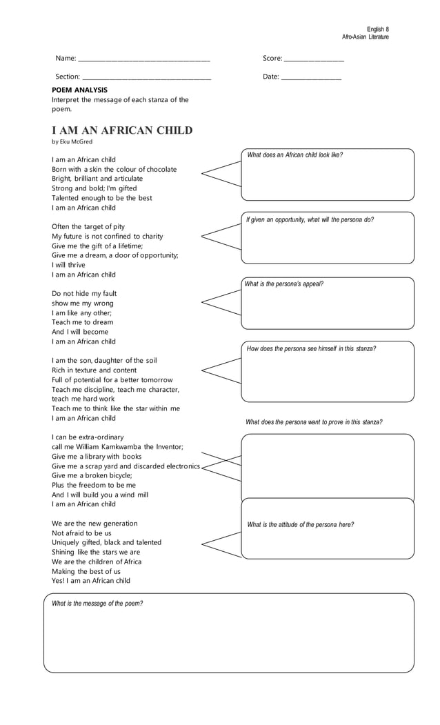 I am an African child | DOCX | Poetry | Books and Literature
