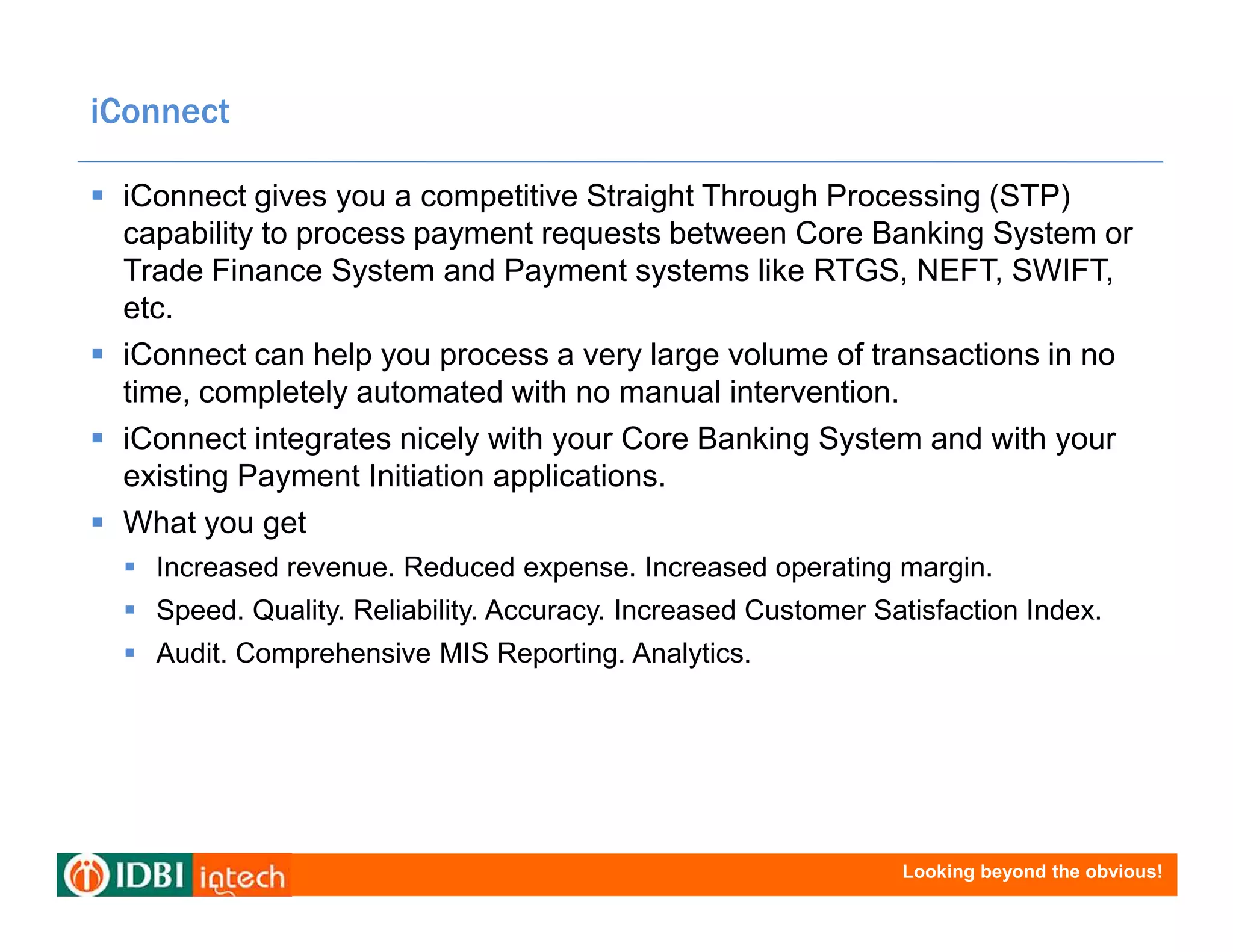 IDBI Intech - iConnect - Payment Middleware Solution | PDF
