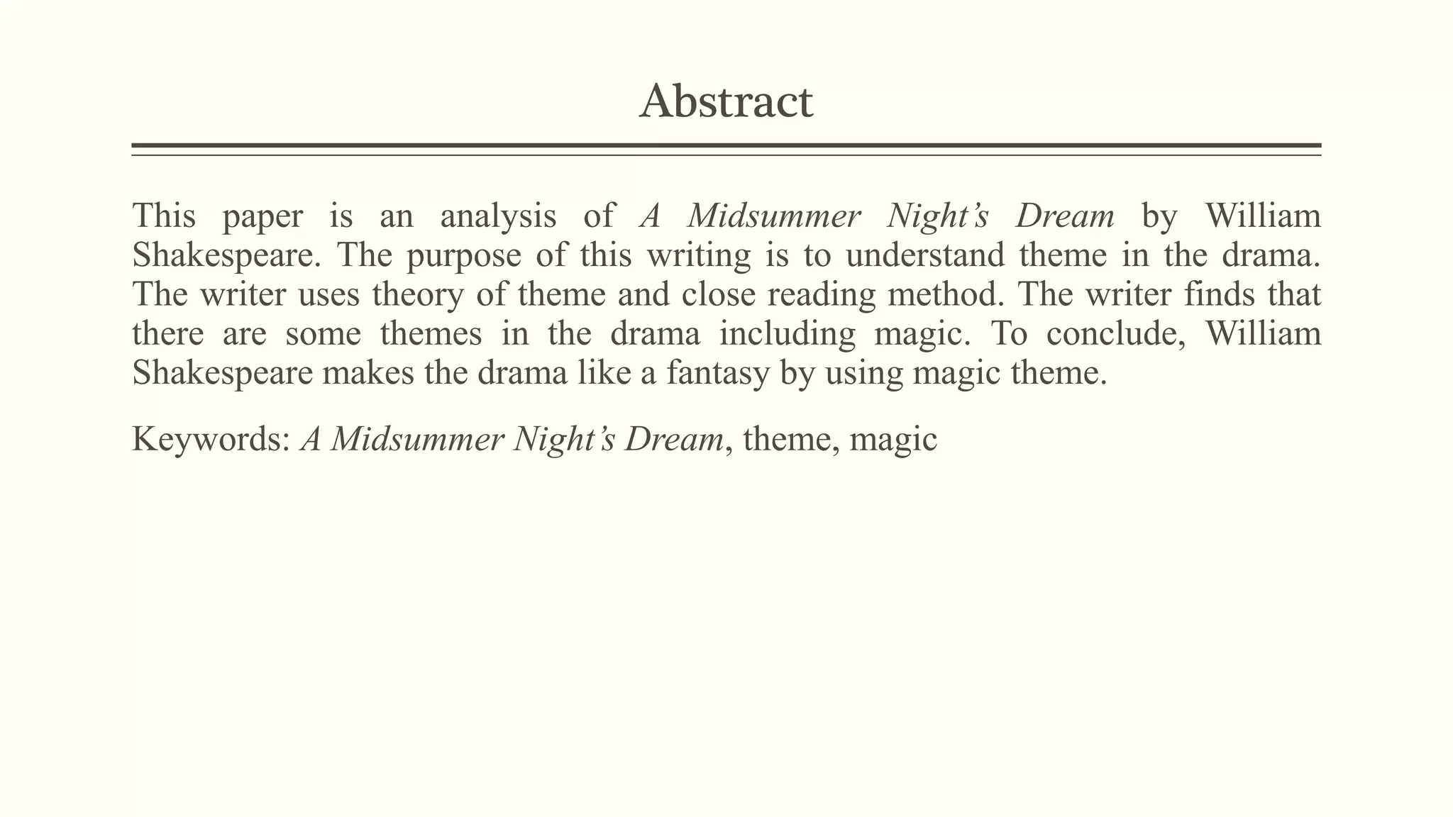 Magic theme in A Midsummer Night's Dream by William Shakespeare | PPTX