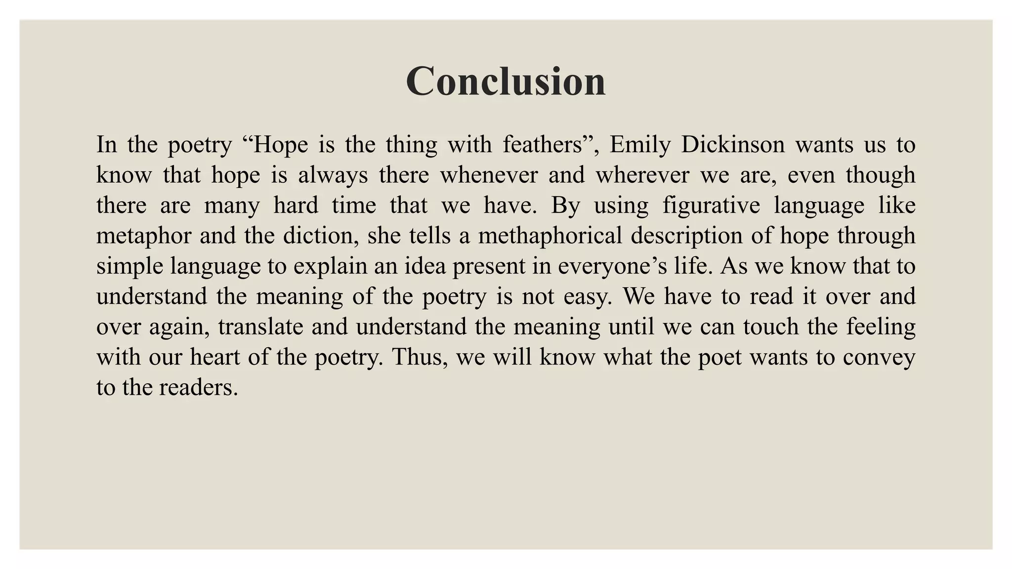 Figurative Language (Metaphor) and Diction Analysis in "Hope is the ...