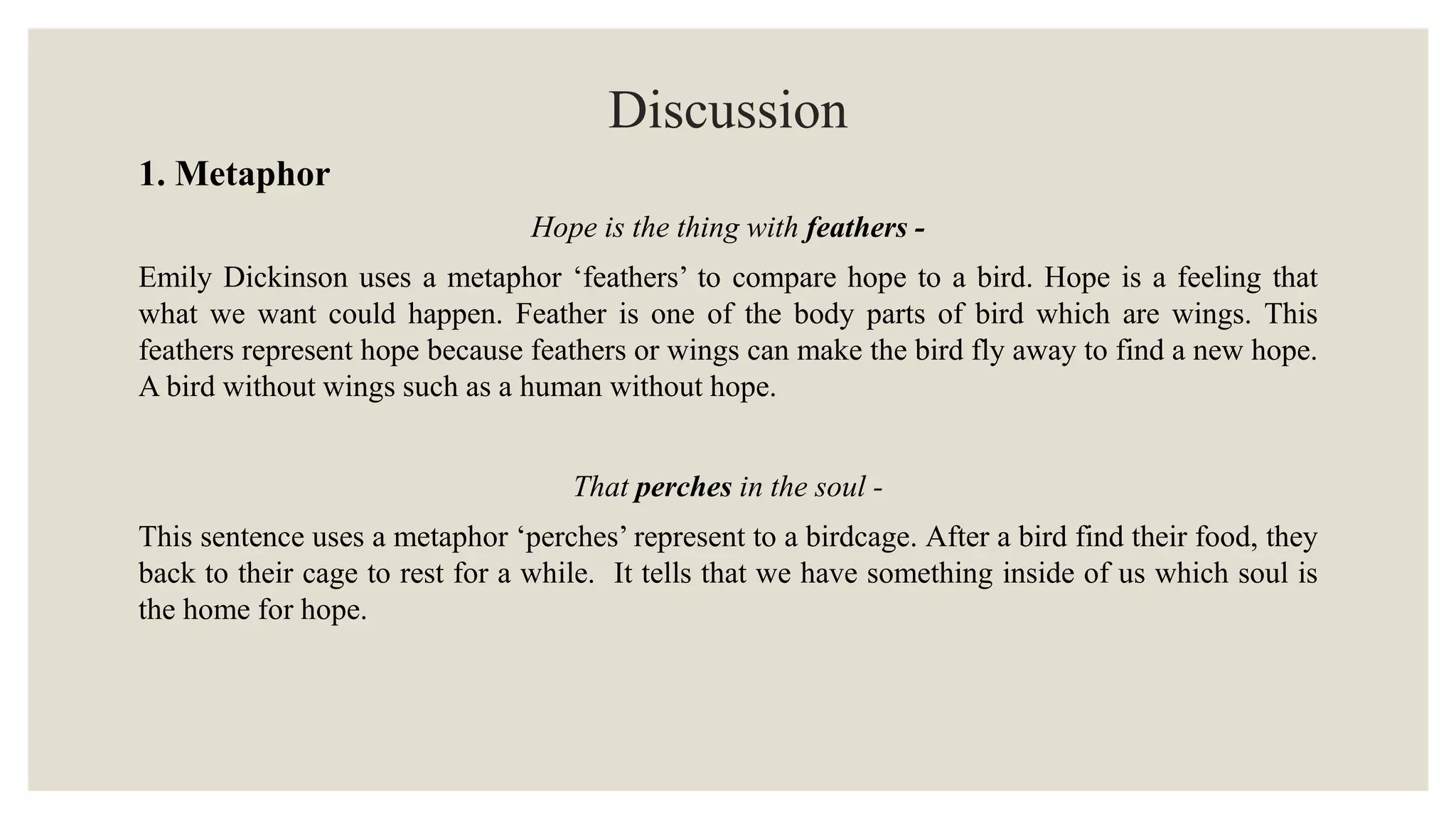 Figurative Language (Metaphor) and Diction Analysis in "Hope is the ...