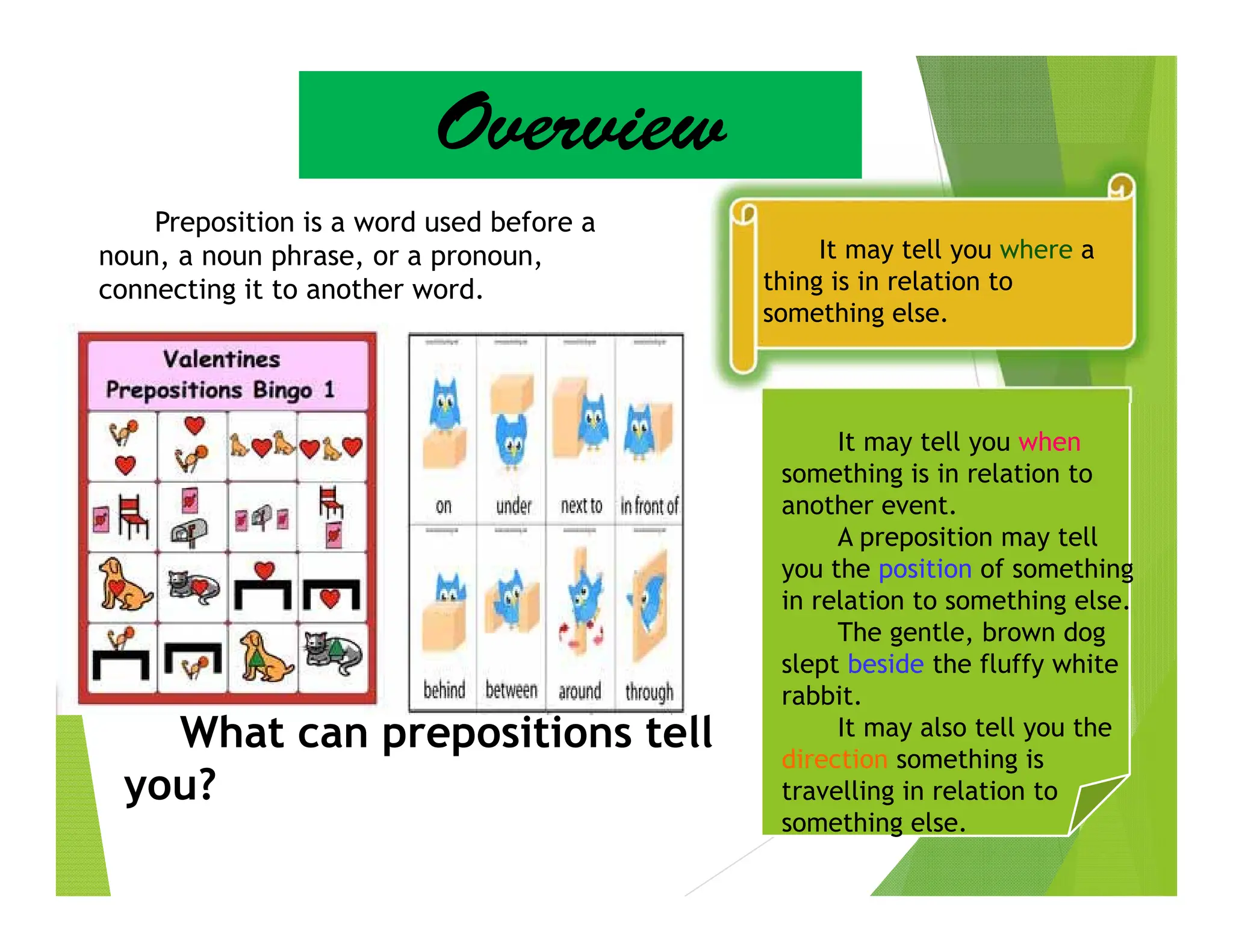 Preposition Basics A prepositions. I love preposit | PDF