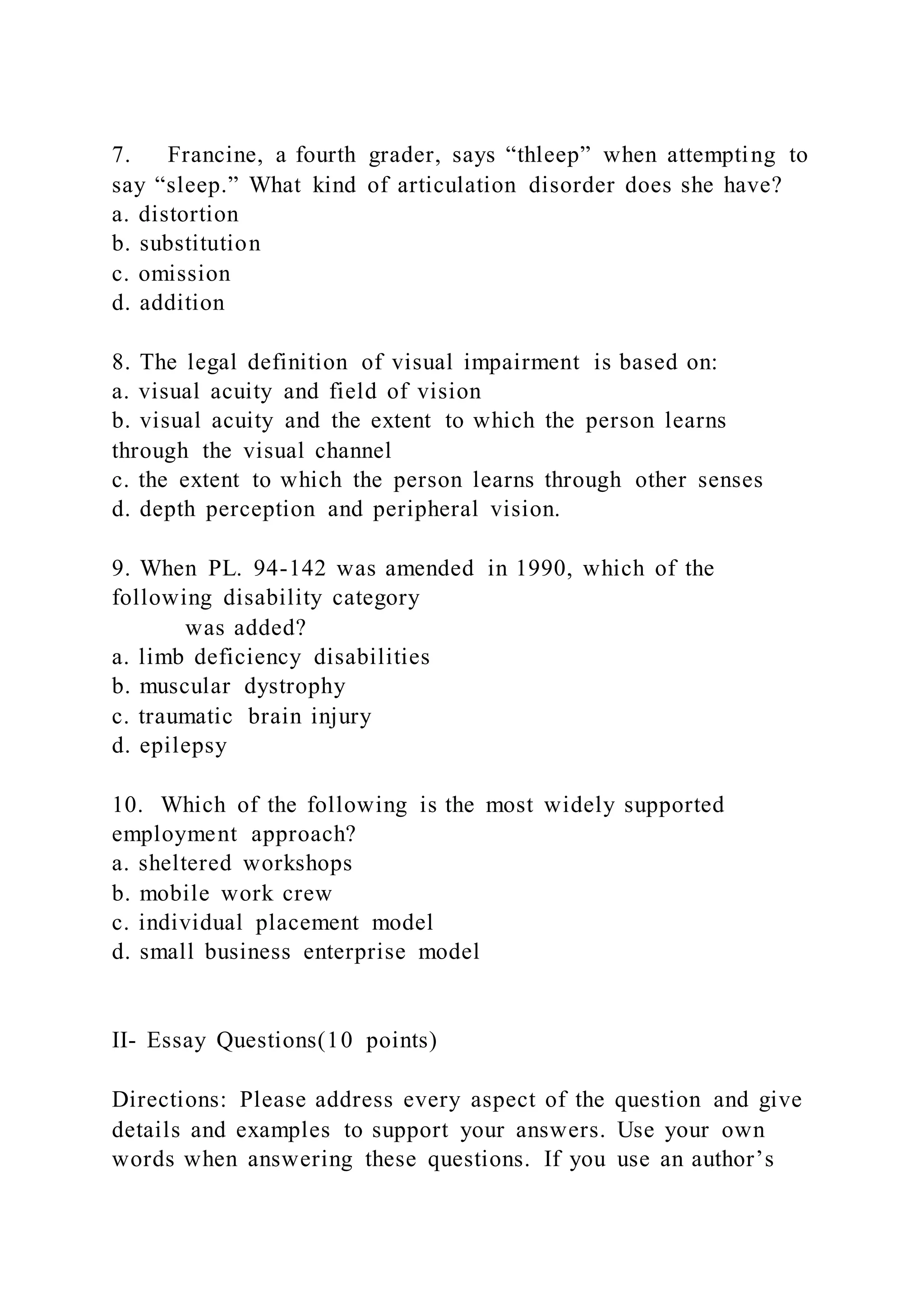 I- Multiple Choice Questions (10 points)Please underline the | DOCX
