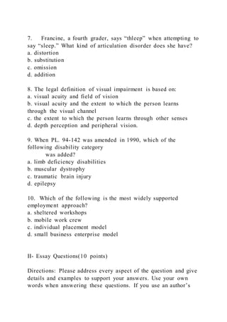 I- Multiple Choice Questions (10 points)Please underline the | PDF