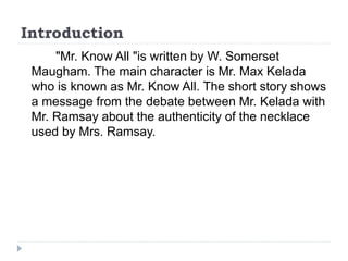 An Analysis of the Setting in Mr. Know All by W. Somerset Maugham | PPTX