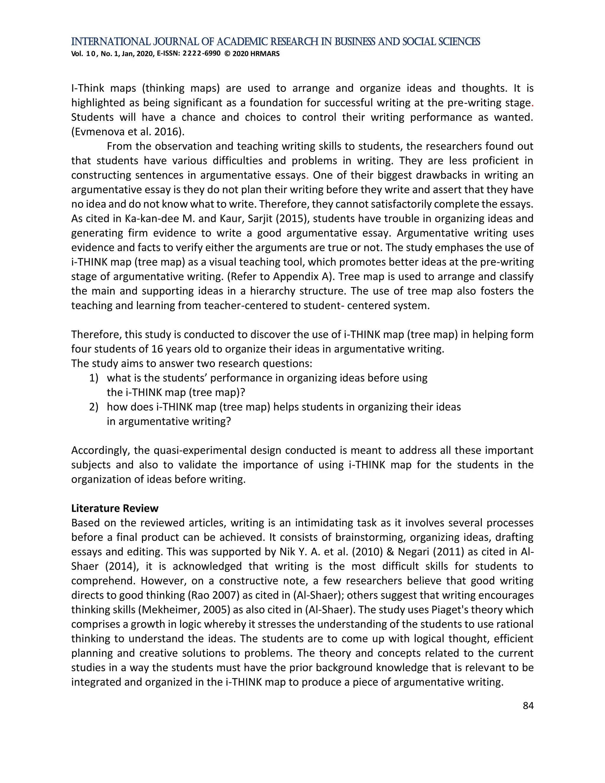 I-Think Map In Organization Of Ideas In Argumentative Writing | PDF