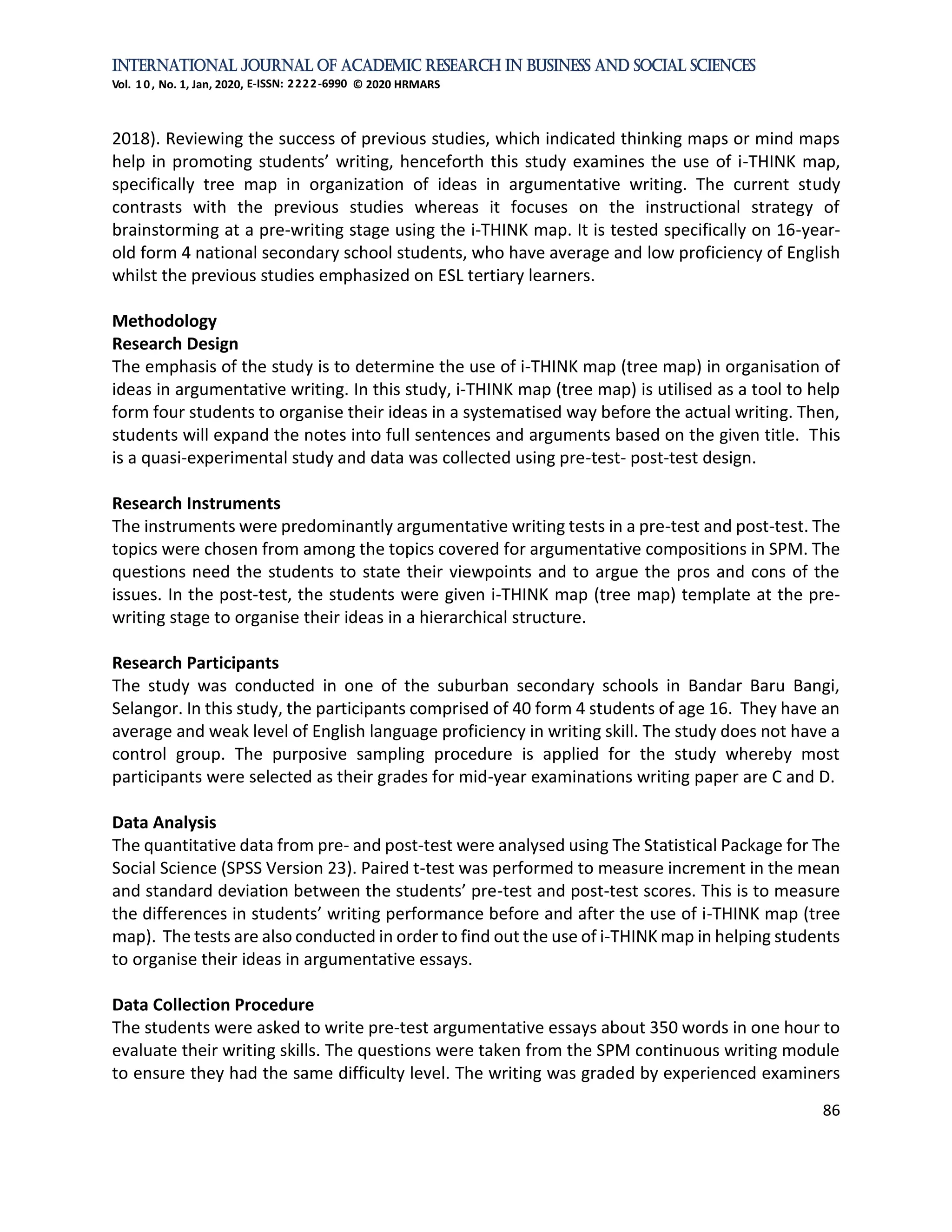 I-Think Map In Organization Of Ideas In Argumentative Writing | PDF