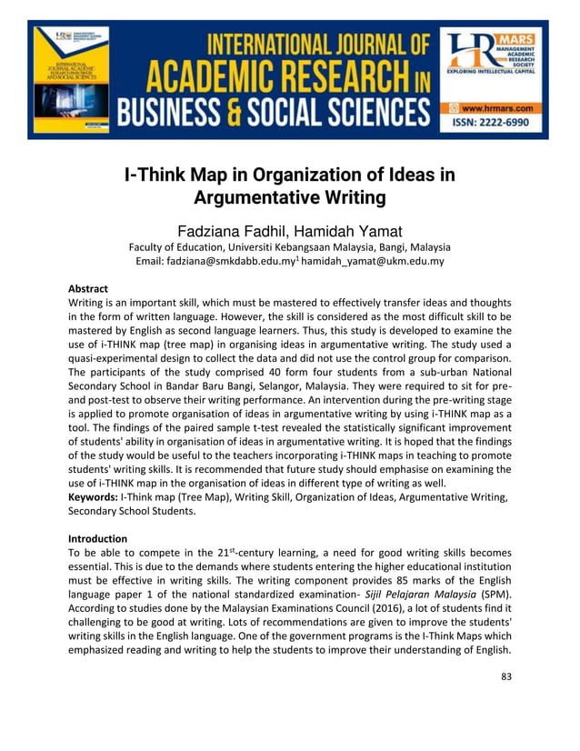 I-Think Map In Organization Of Ideas In Argumentative Writing | PDF ...