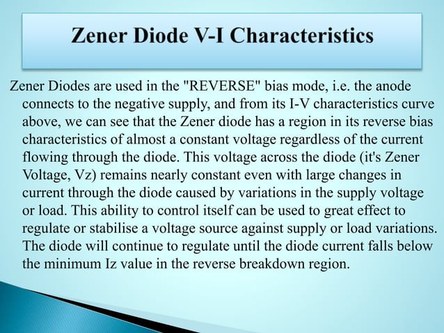 I v characteristics of zener diode | PPTX | Consumer Electronics | Technology & Computing