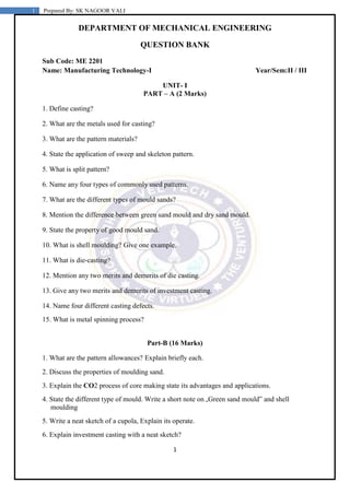 Manufacturing Technology-I | PDF