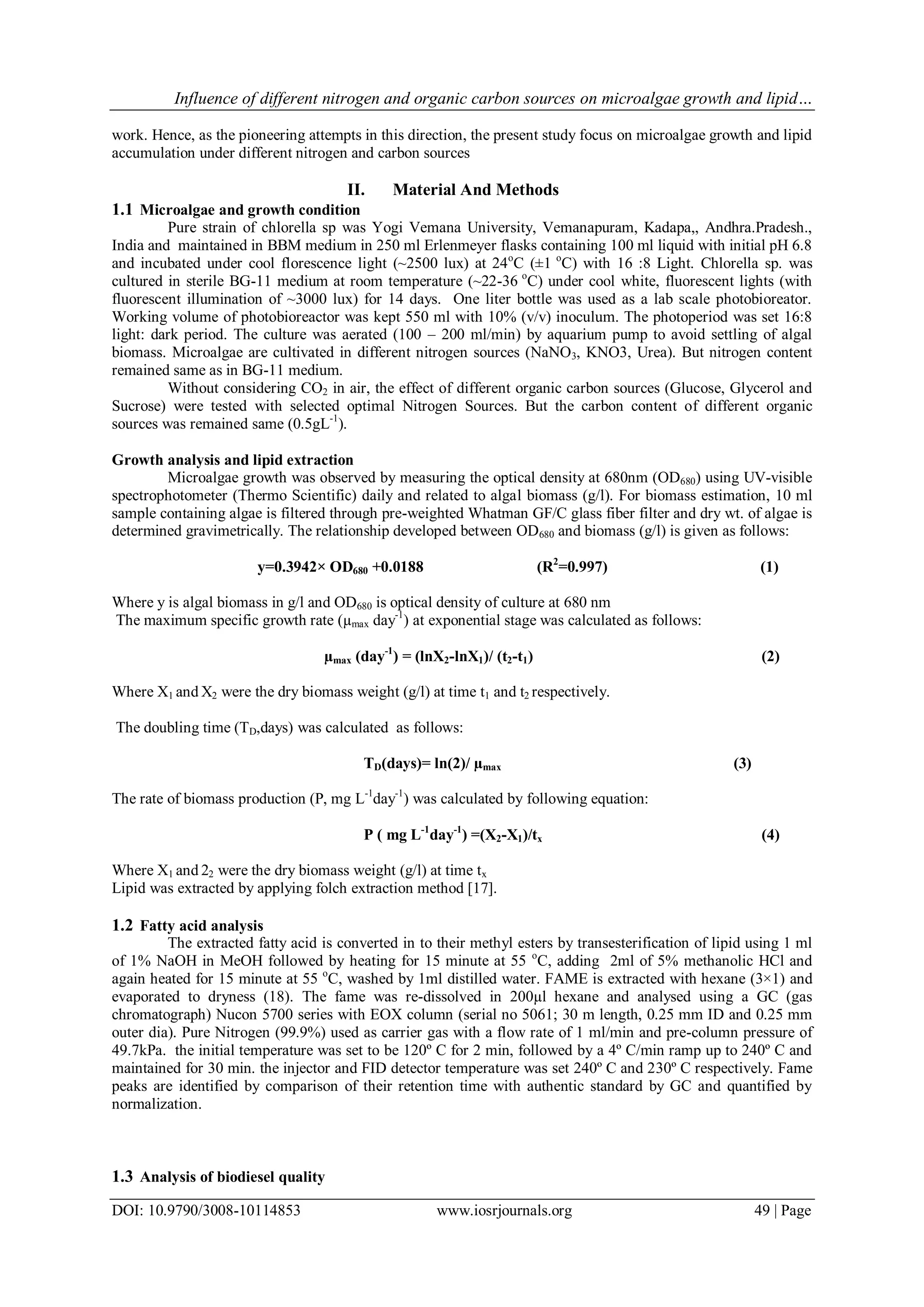 Influence Of Different Nitrogen And Organic Carbon Sources On Microalgae Growth And Lipid ...