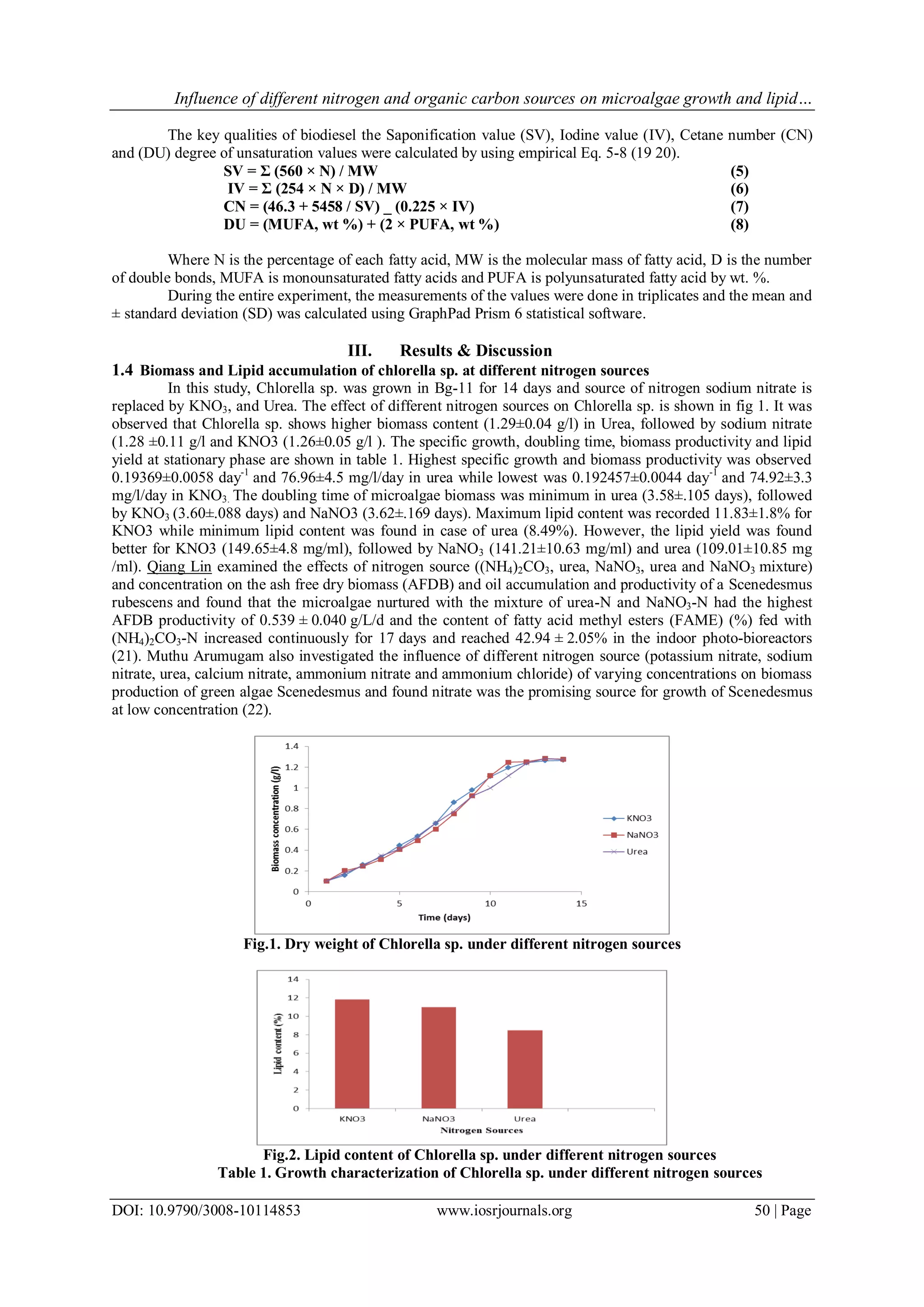 Influence Of Different Nitrogen And Organic Carbon Sources On Microalgae Growth And Lipid ...