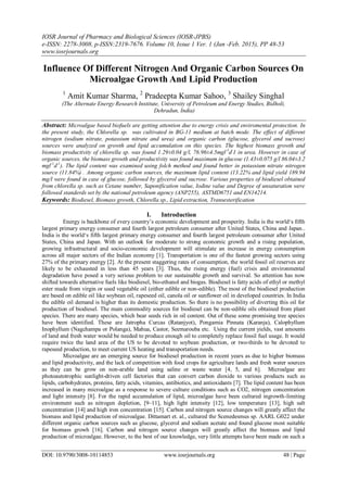 Influence Of Different Nitrogen And Organic Carbon Sources On Microalgae Growth And Lipid ...