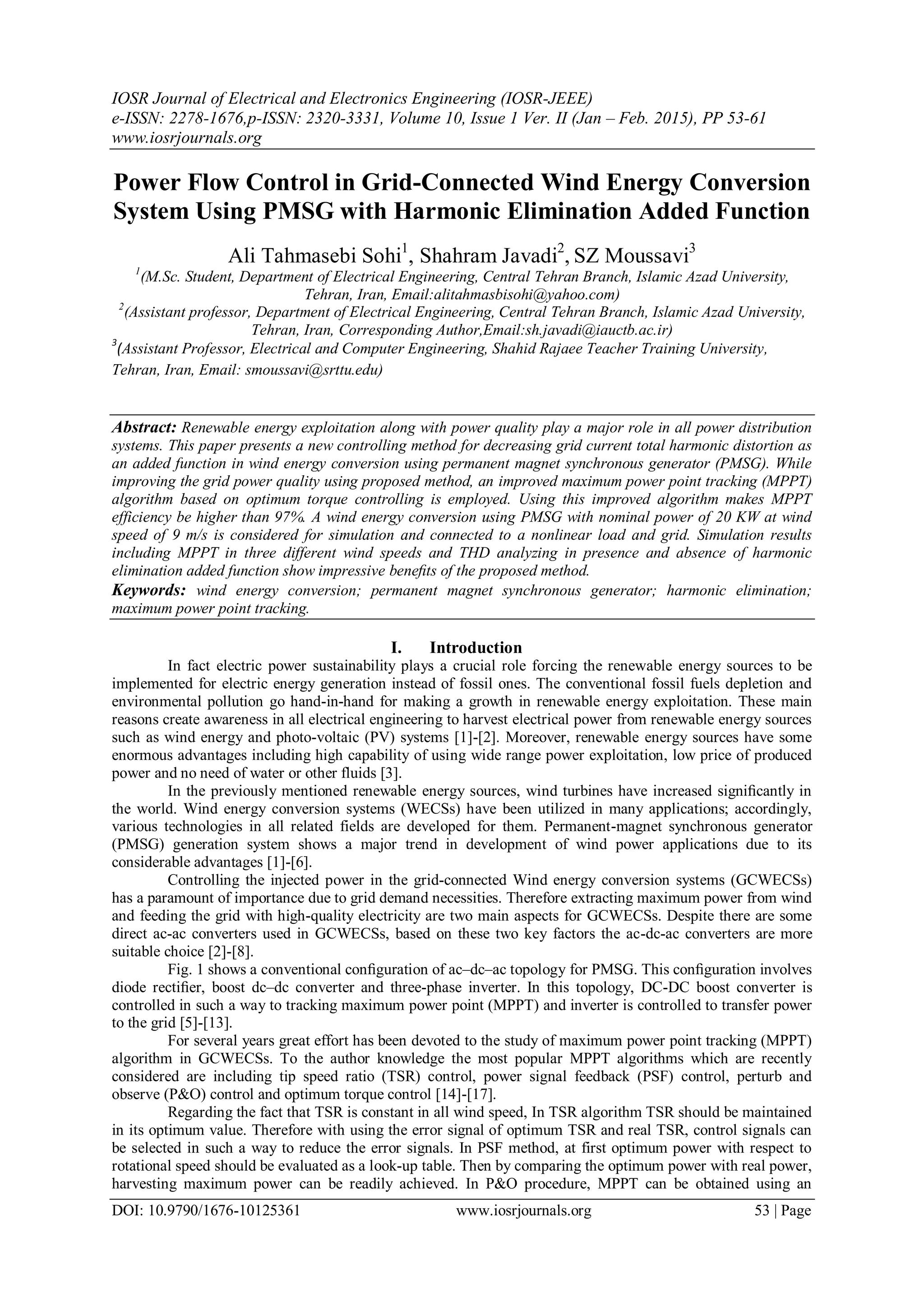 Power Flow Control in Grid-Connected Wind Energy Conversion System Using PMSG with Harmonic ...