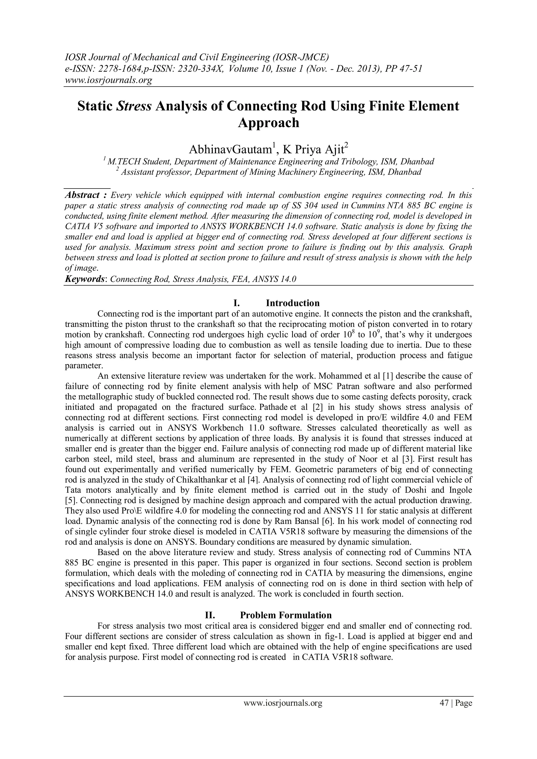 Static Stress Analysis of Connecting Rod Using Finite Element Approach ...